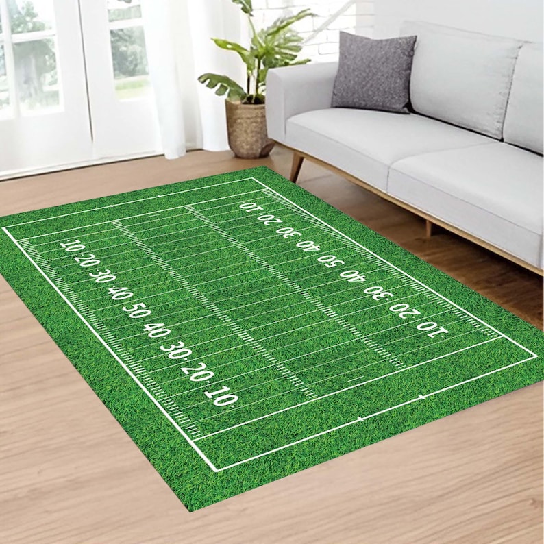 Football Field Area Rug, Sports Themed Carpet for Game Rooms, Kids ...