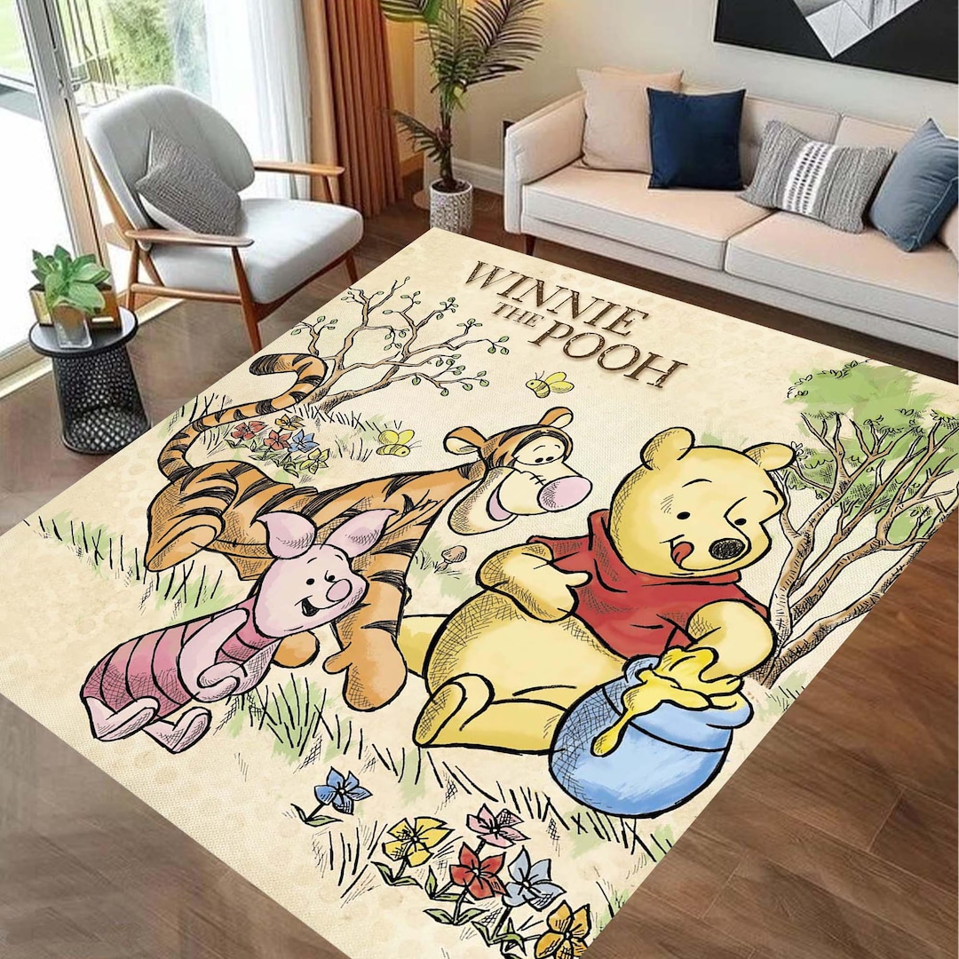 Winnie Round Rug, Pooh Floor Carpet, Forest Non Slip Circle Rugs ...