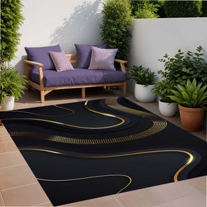 Marble Rug, Luxury Black and Gold Abstract Area Rug, Modern Geometric ...