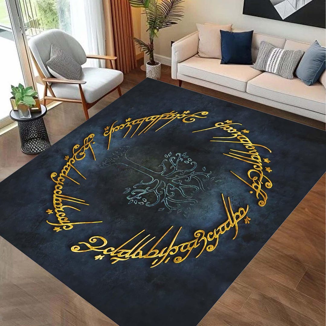 Area Rug, Lord of the Rings Rug, Fantasy Area Rug, Elvish Script Carpet ...