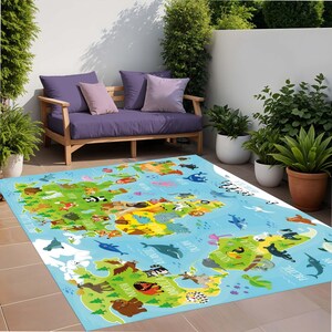 Map Rug, Educational World Map Rug, Kids Animal Learning Rug, Playroom ...