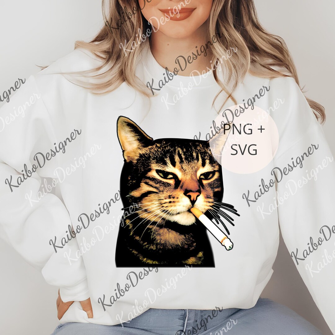 Funny Smoking Cat Meme Png, Cigarette Cat Digital, Gen Z Joke Png ...