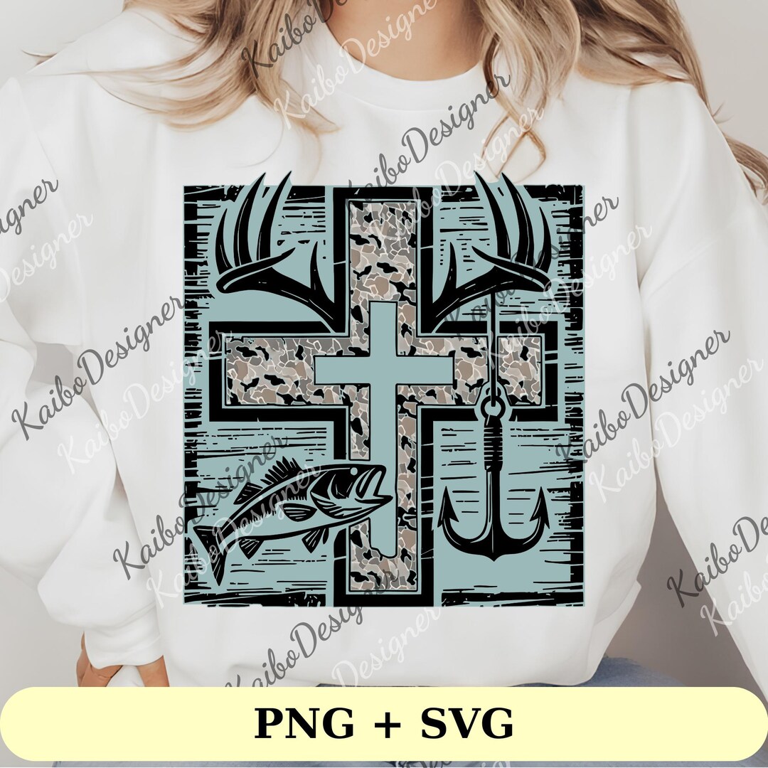 Camo Cross Fishing, Christian Hunting SVG, Patriotic Outdoor PNG ...