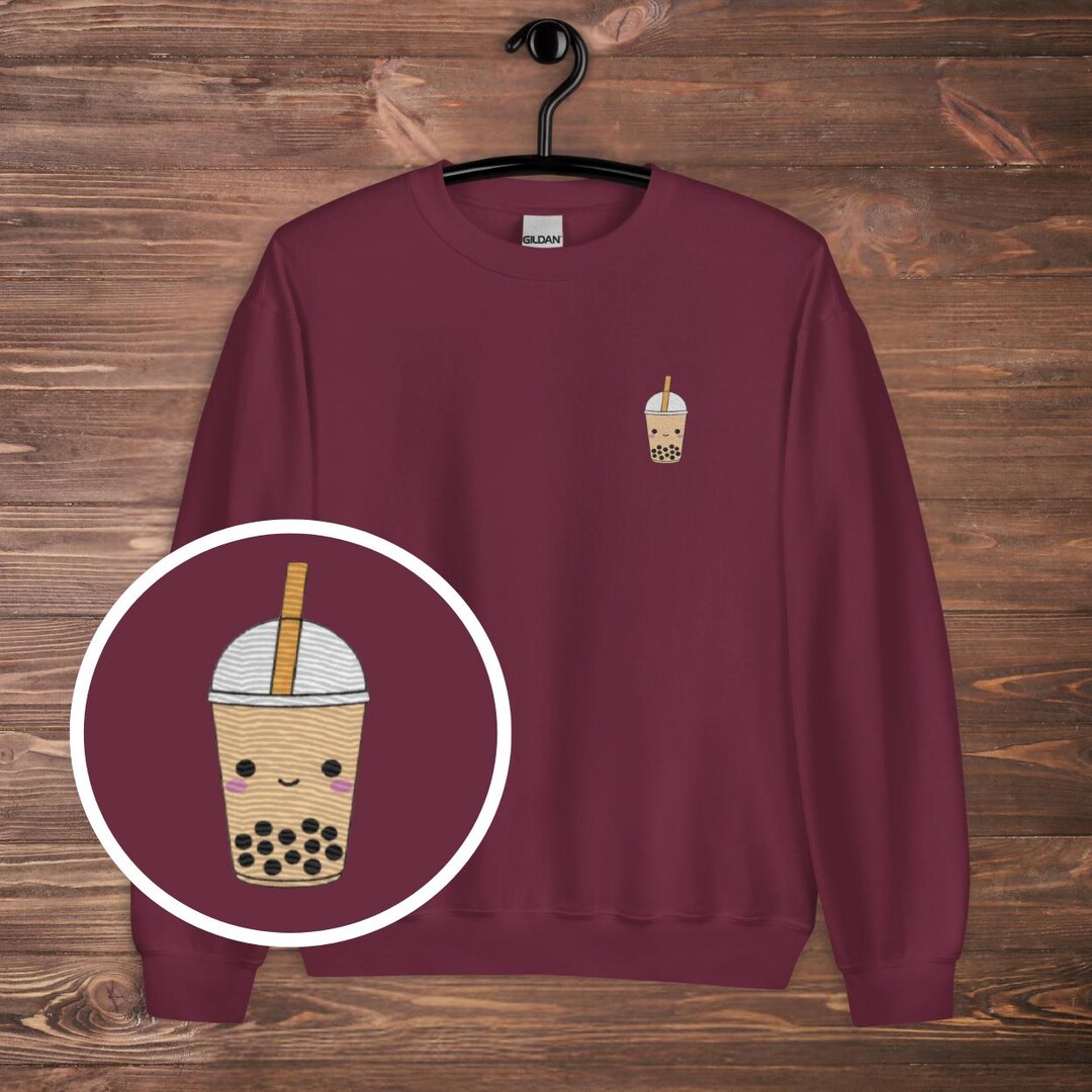 Embroidered Bubble Tea Sweater, Cute Boba Tea Sweatshirt, Milk Tea ...