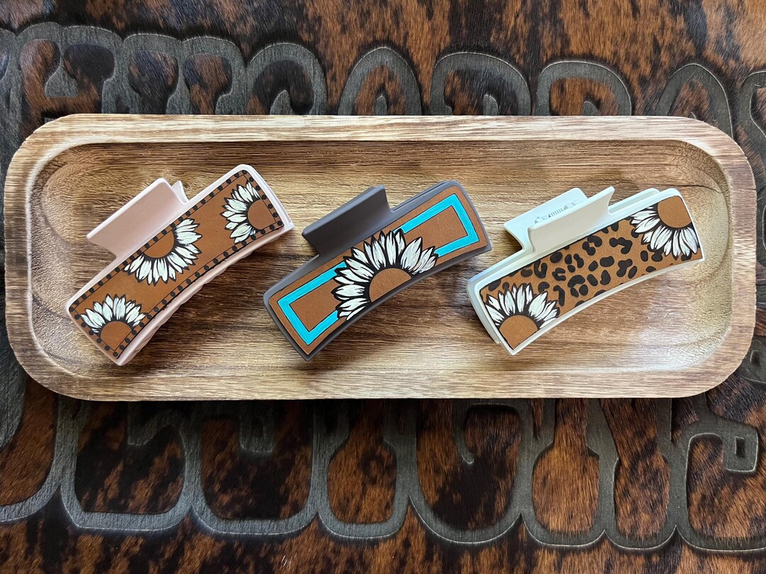 Painted Sunflower Claw Clips Laser Engraved - Etsy