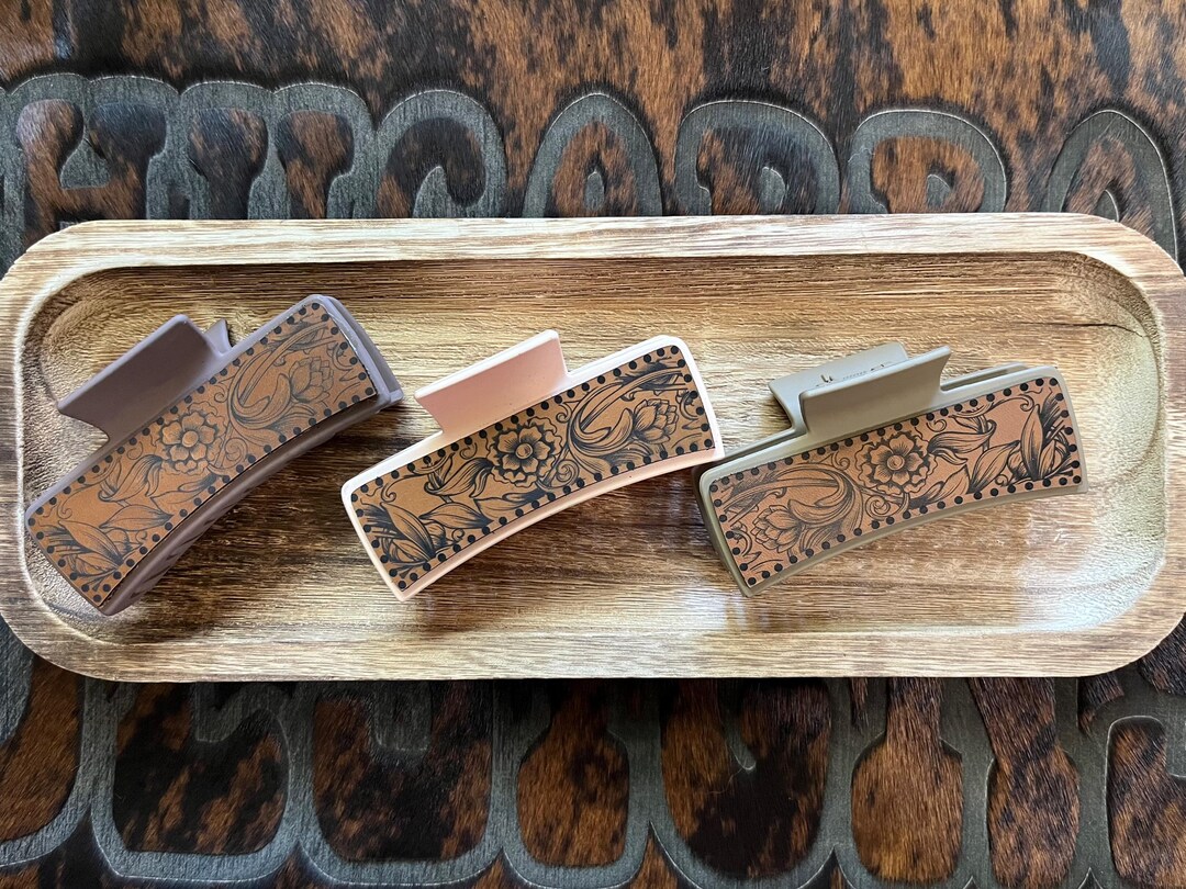 Western Flower Claw Clips Laser Engraved - Etsy