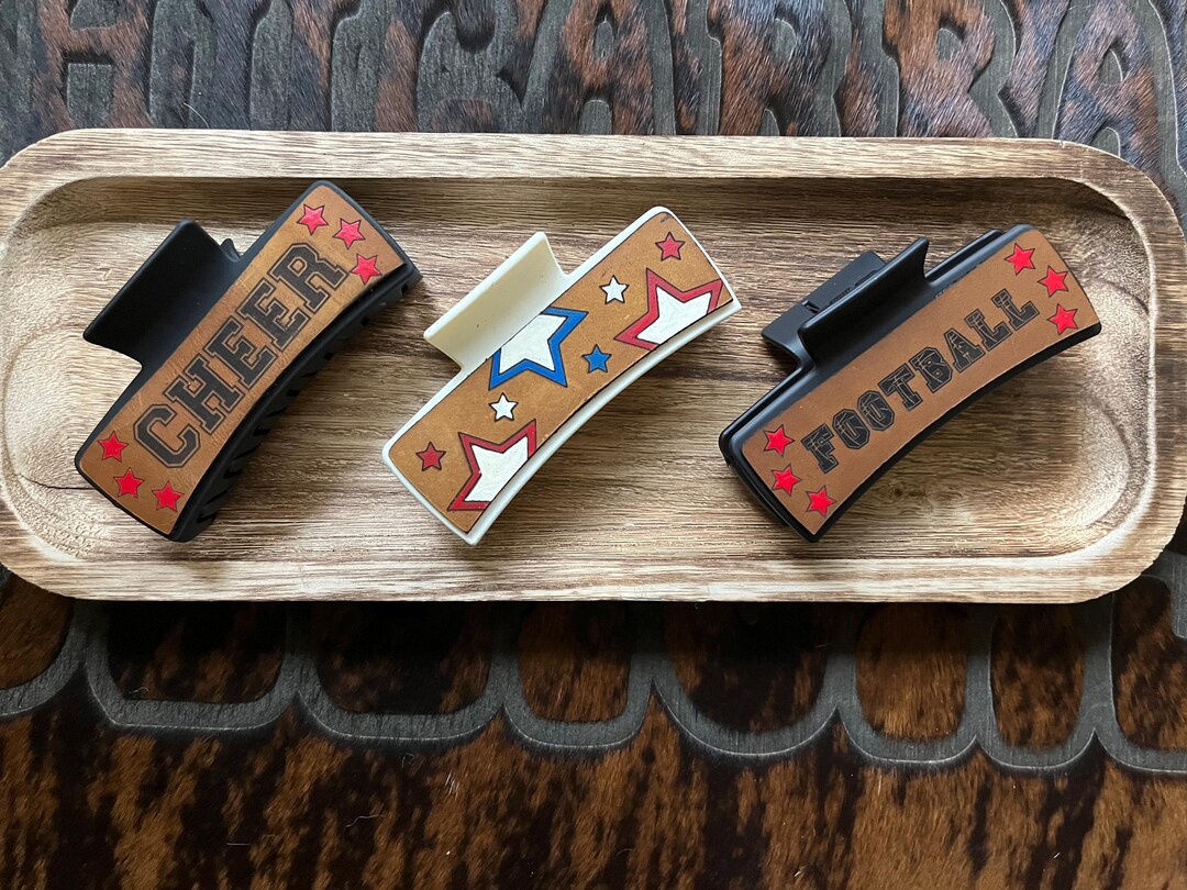 Laser Engraved Leather Claw Clip: Cheer, Star, Football - Etsy