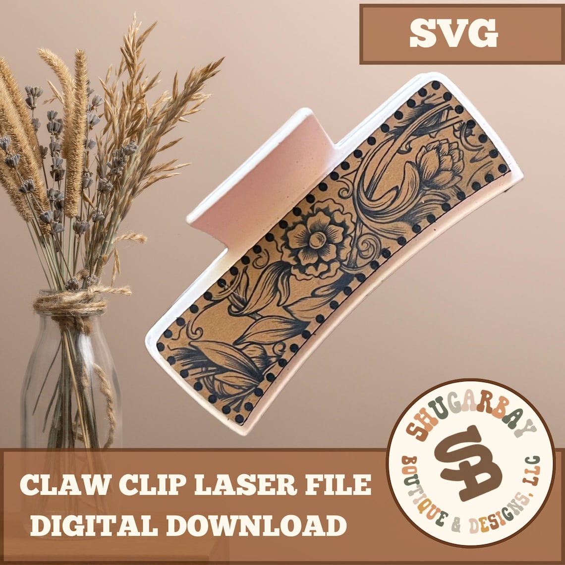 Digital File SVG - Western Floral Claw Clip - Etsy