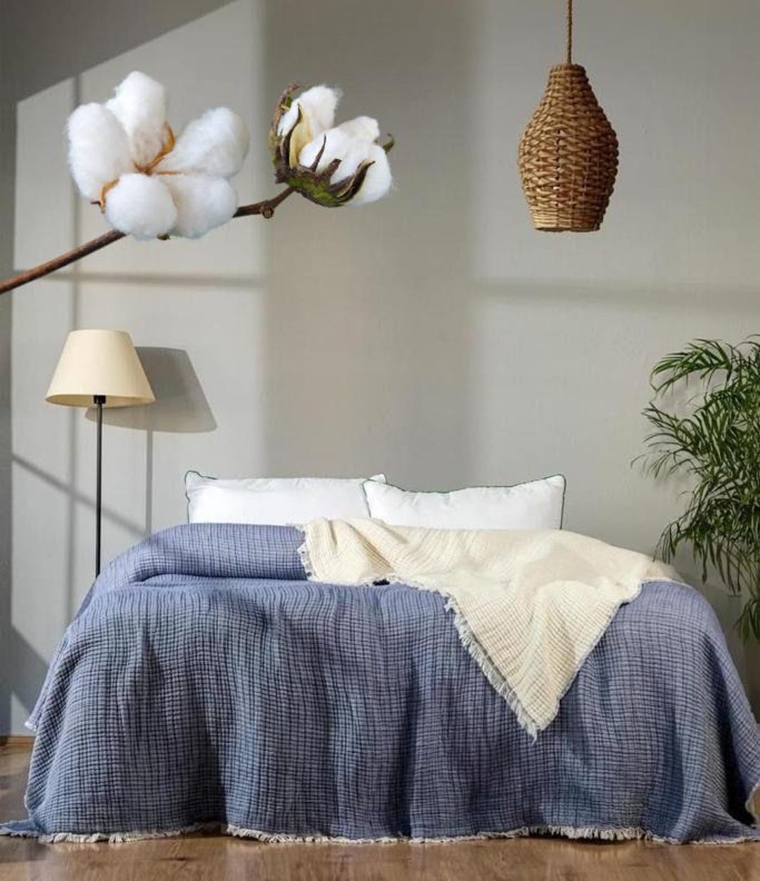 8-layer Tulle Muslin Quilt – 100% Cotton, Boho Bedspread, Double-sided ...