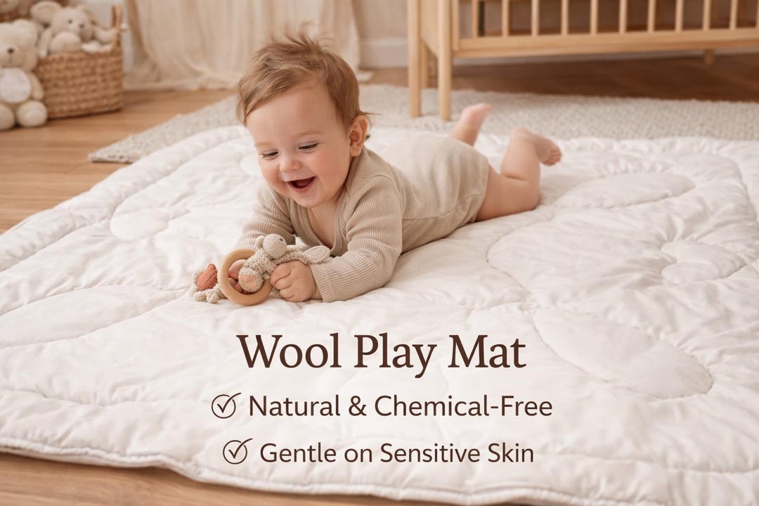 Handmade Merino Wool Baby Play Mat, Organic Cotton Cover, Natural Non ...