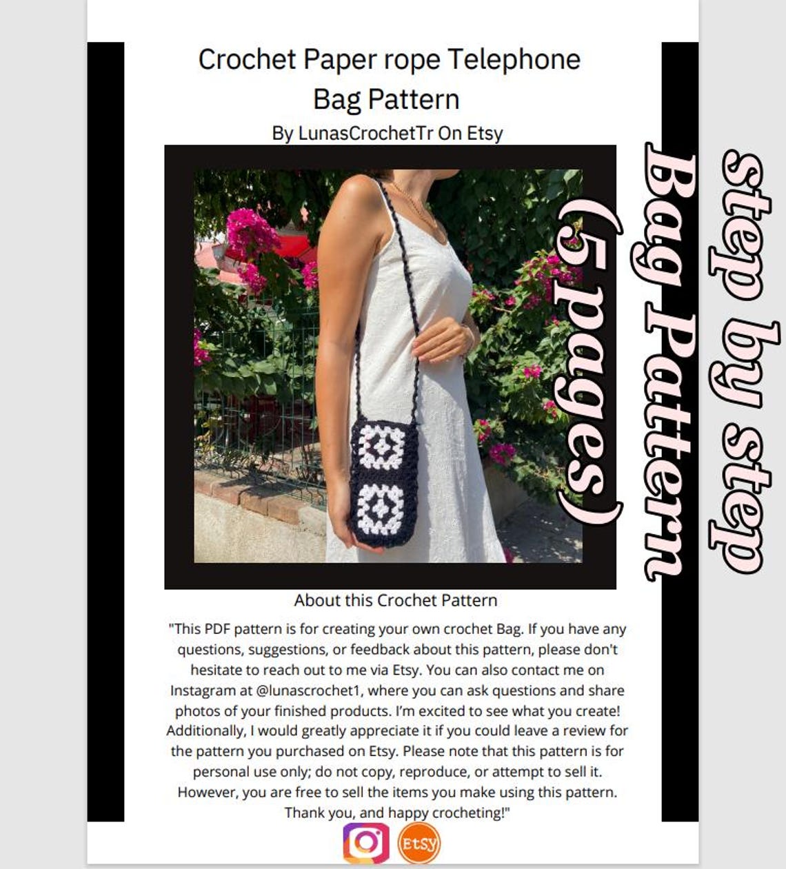 Granny Square Crochet Phone Bag Pattern, Paper Rope Crossbody (PDF ...