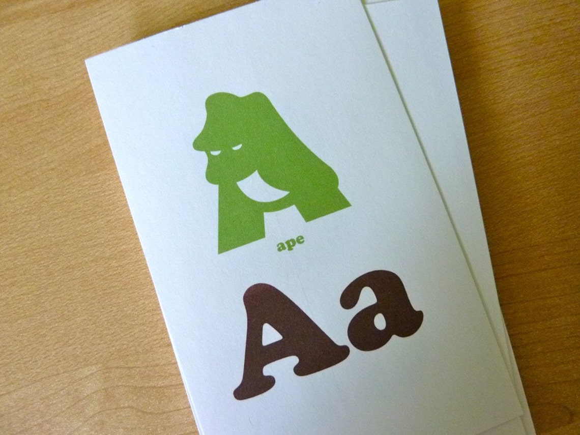 Animal Alphabet Flash Cards 3x5 Printable PDF, Green & Brown - Etsy