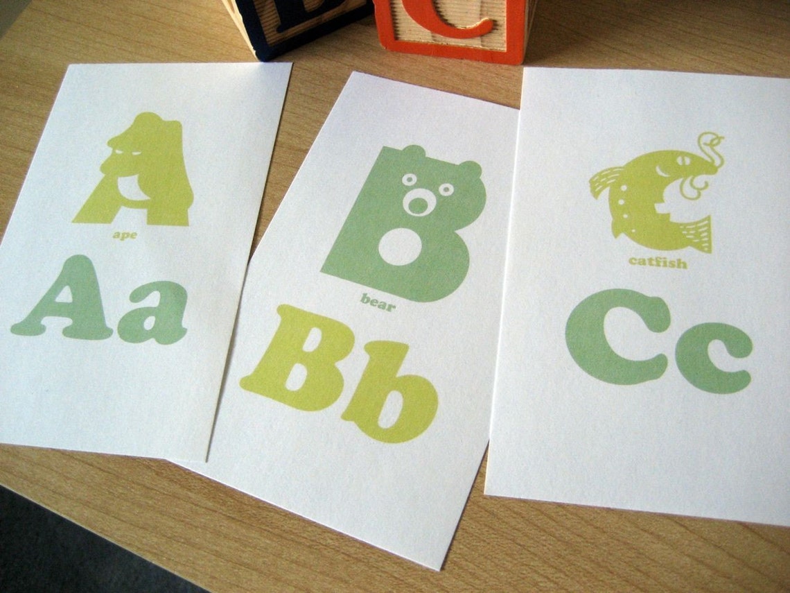 Animal Alphabet Flash Cards 3x5 Printable PDF Green, Light Green - Etsy