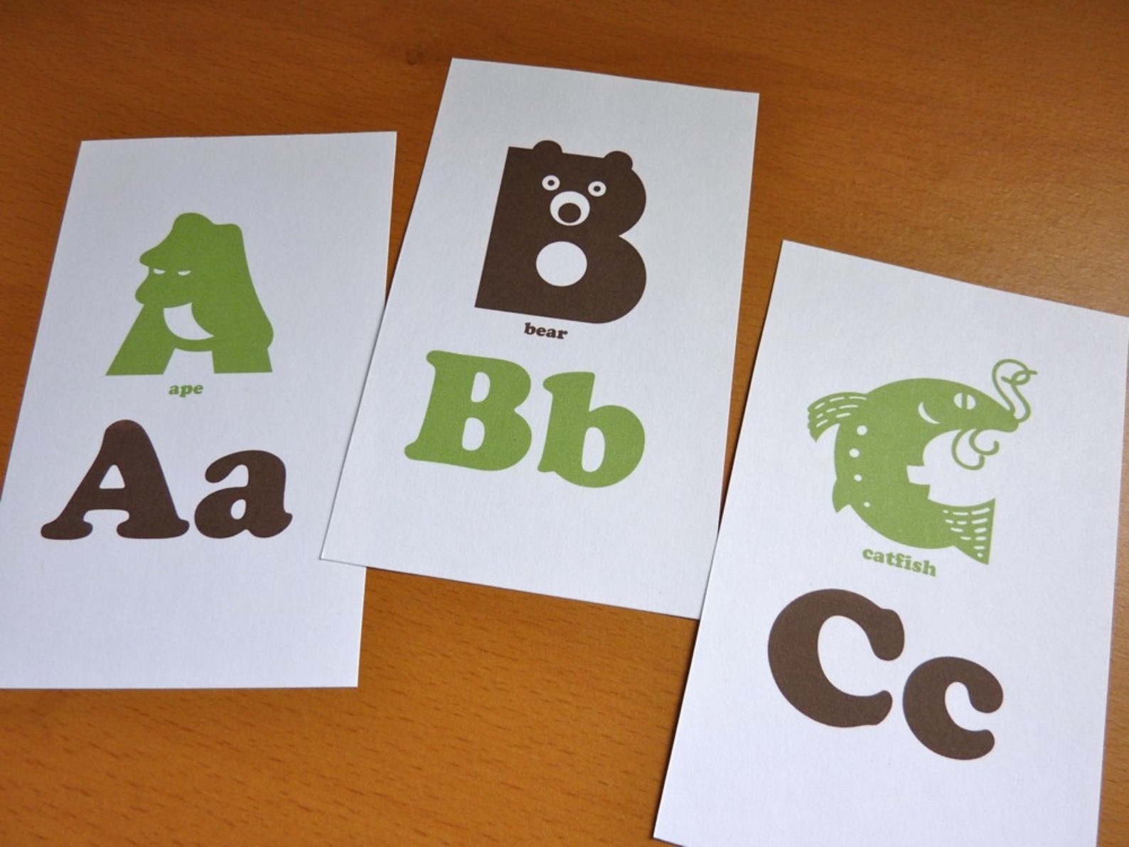 Animal Alphabet Flash Cards 3x5 Printable PDF, Green & Brown - Etsy