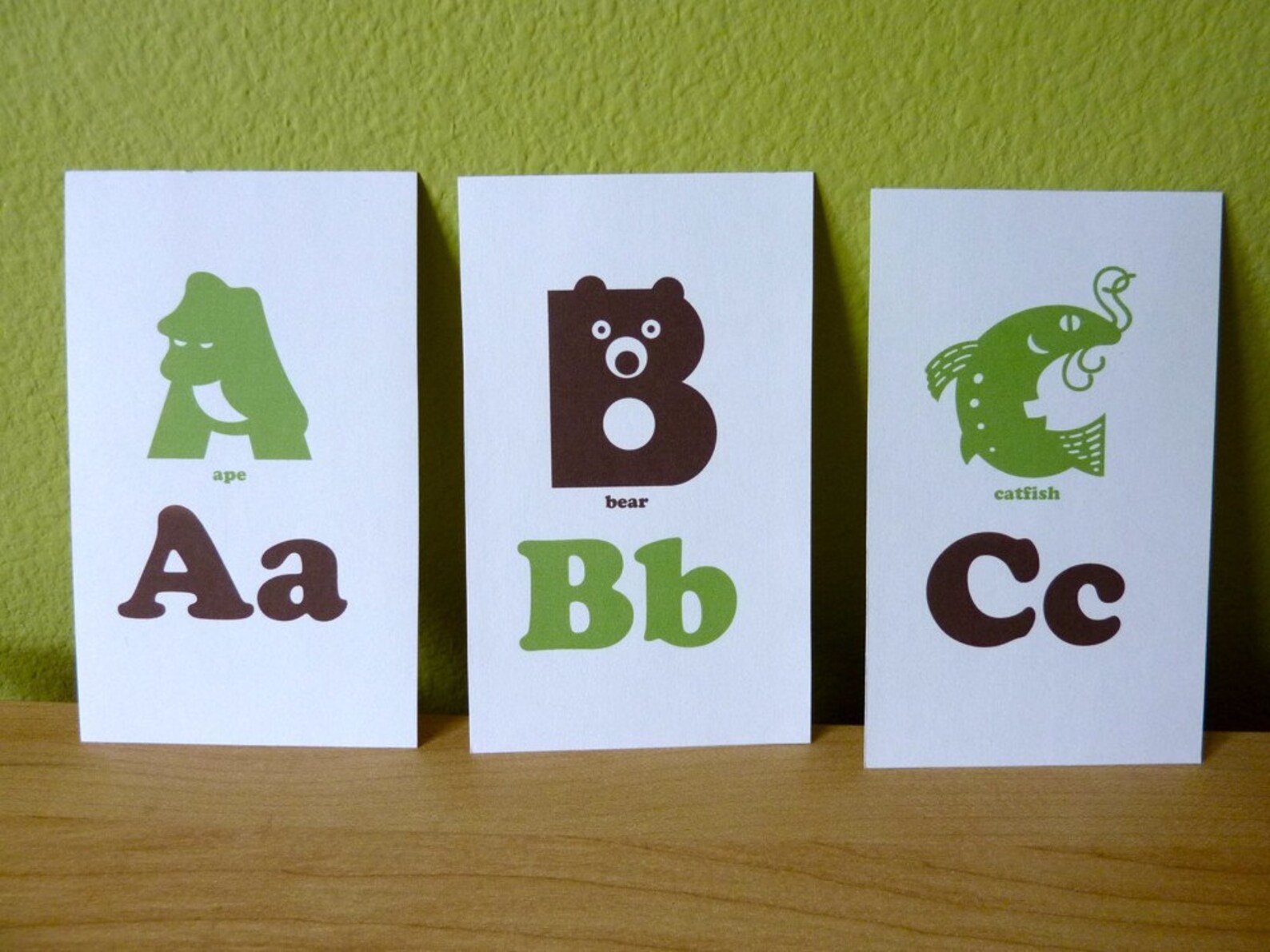 Animal Alphabet Flash Cards 3x5 Printable PDF, Green & Brown - Etsy