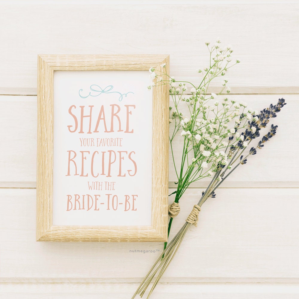 Bridal Shower Recipe Sign Printable, Bridal Shower Decor, Bridal Shower ...