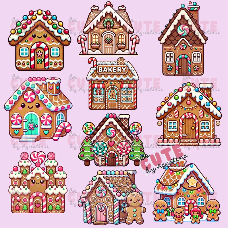 Kawaii Gingerbread House Clipart Bundle PNG - Cute Christmas ...