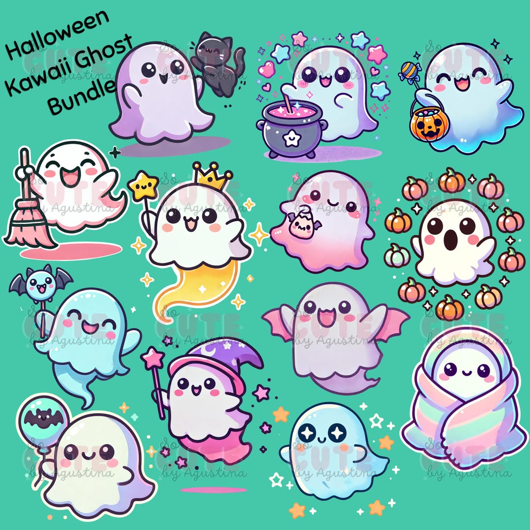Kawaii Halloween Ghost Bundle, Ghost Svg, Kawaii Halloween, Kawaii Cute ...
