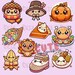 Kawaii Thanksgiving Clipart Bundle PNG, Cute Thanksgiving Elements Clip ...