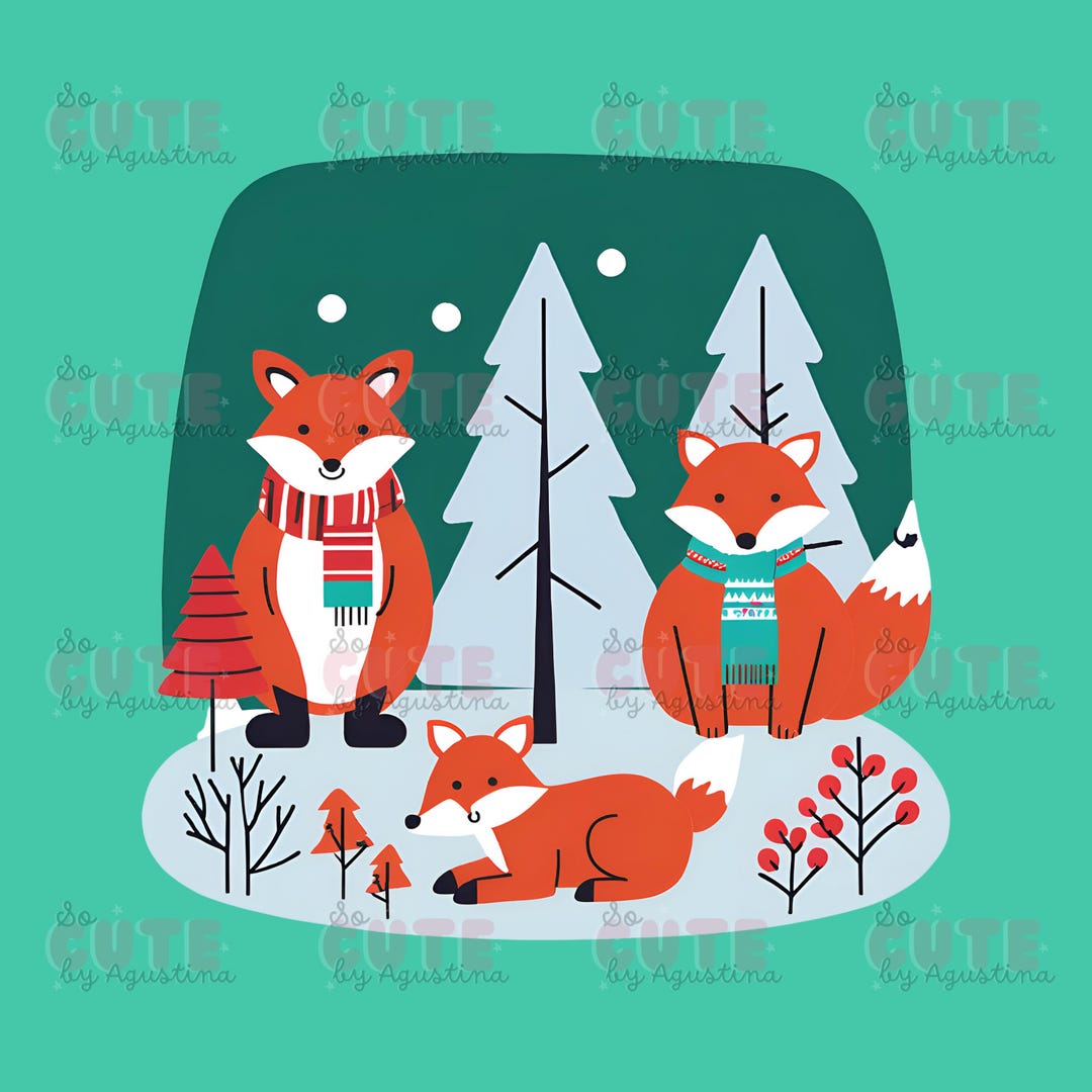 Christmas Woodland Animal Clipart, Fox Clipart, Holiday Clipart, Fox ...