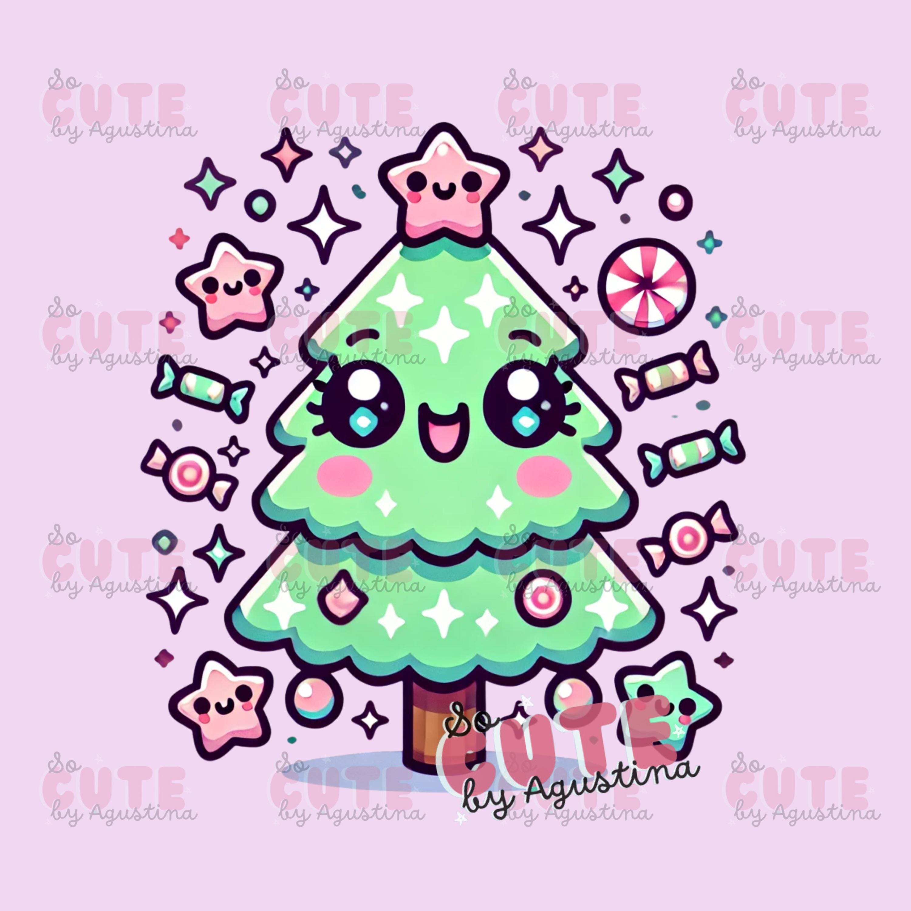 Kawaii Christmas Tree With Face PNG Clipart, Happy Christmas Tree With ...