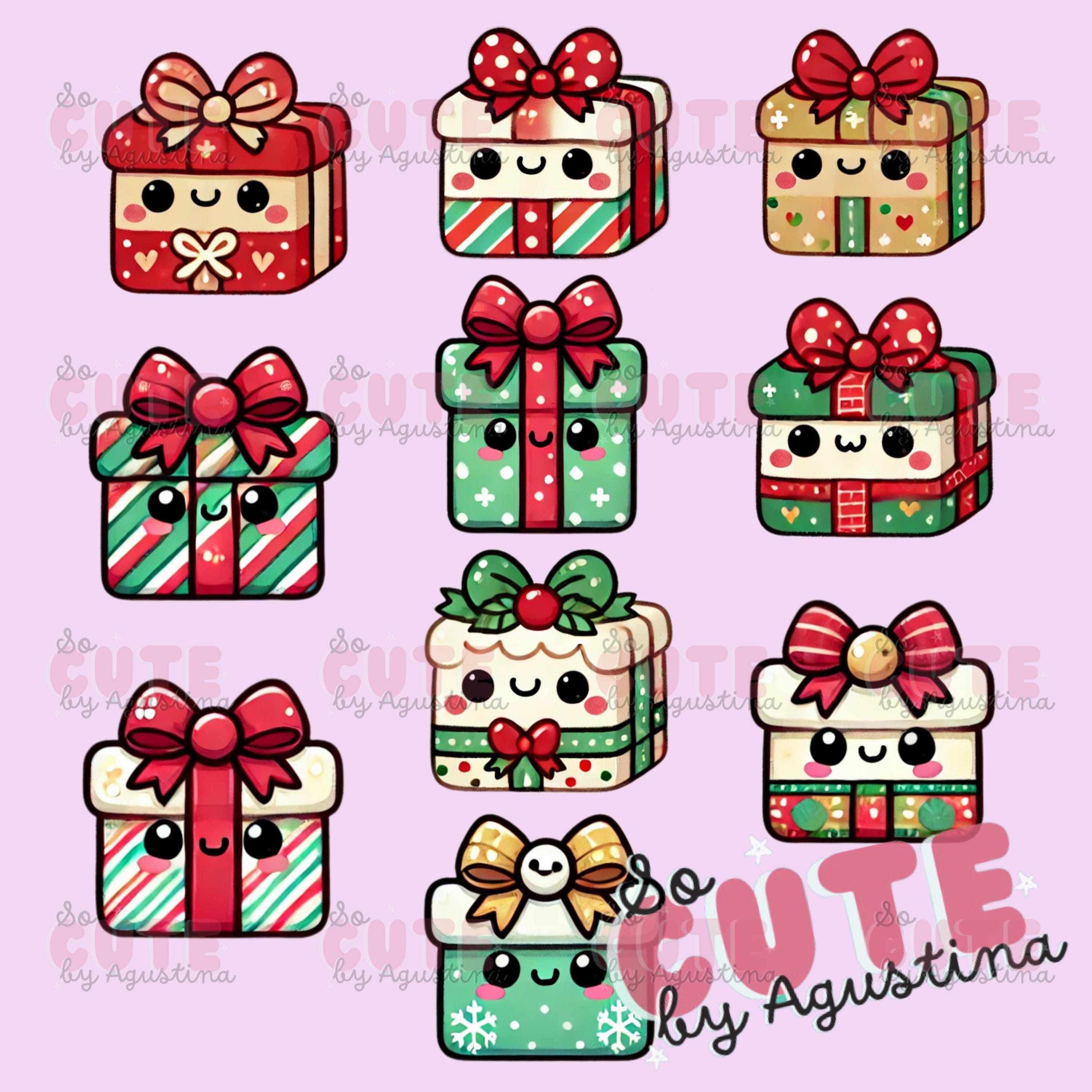 Kawaii Christmas Present Clipart Bundle PNG, Cute Christmas Gift ...