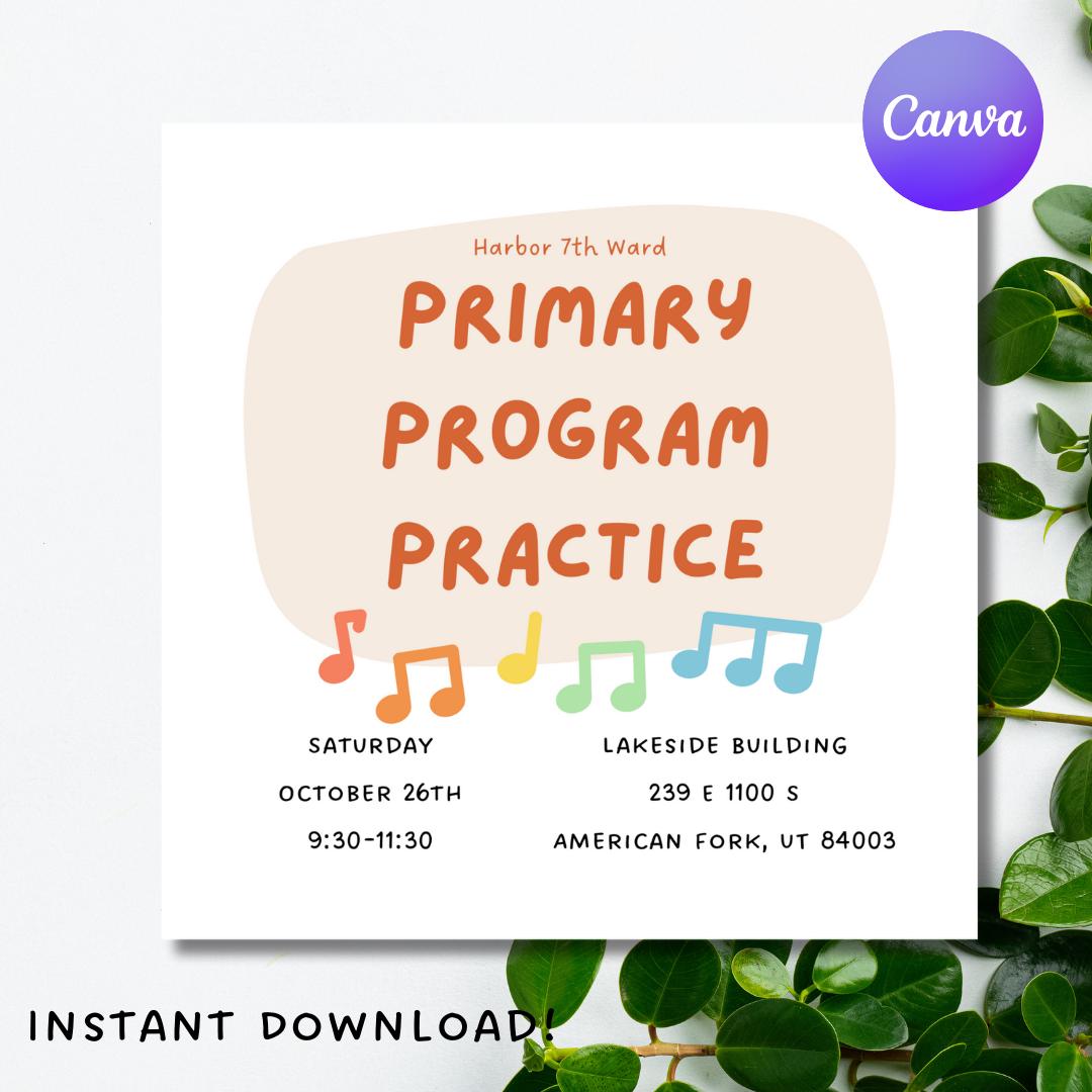 LDS Primary Program Practice Invitation - Etsy
