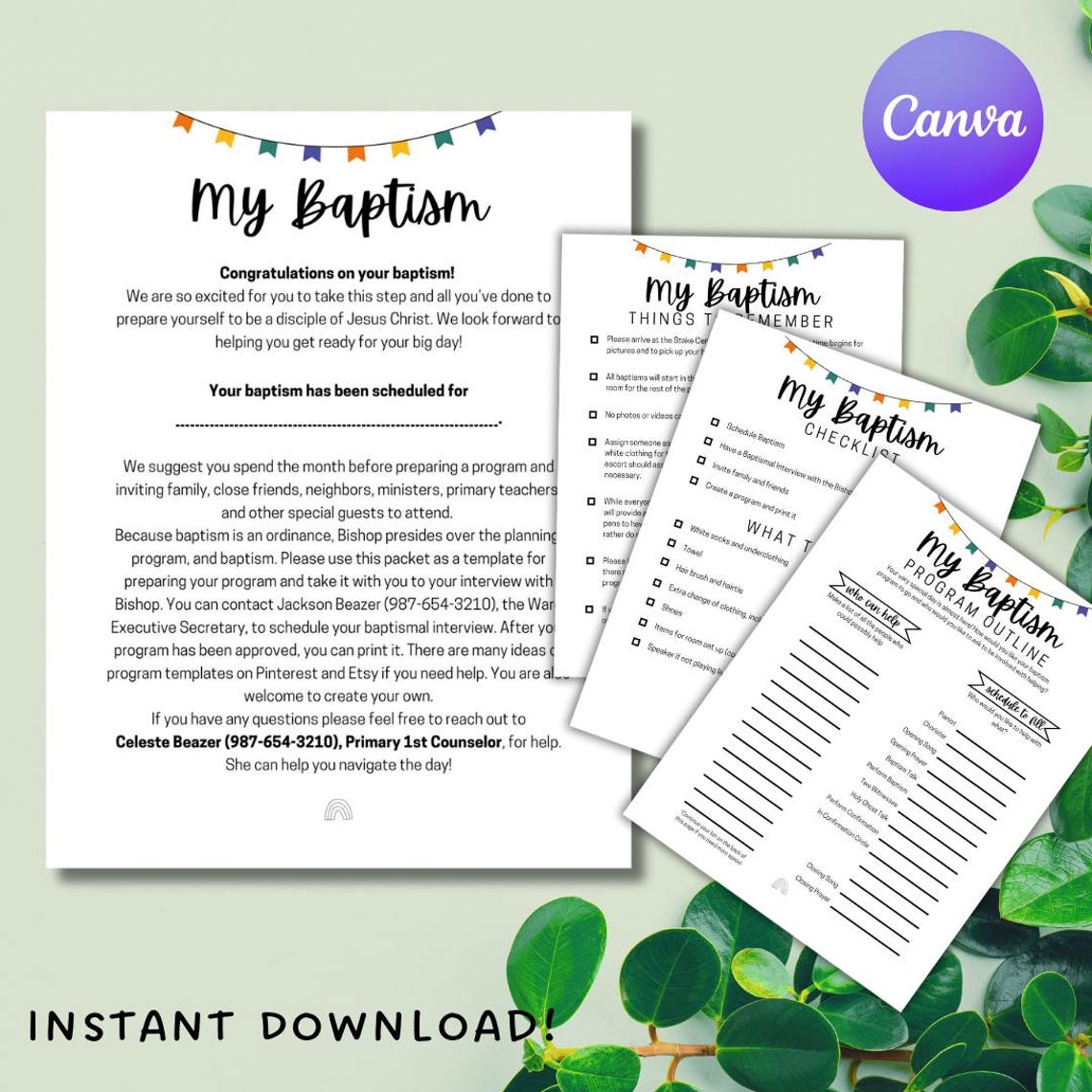 LDS Primary Baptism Packet Prepare for Baptism Program Digital and ...