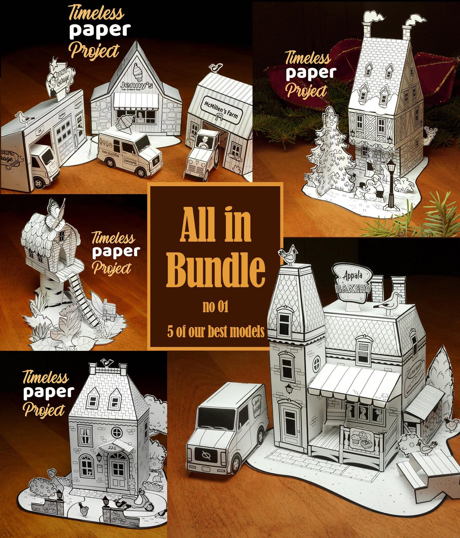 5 Printable Models Bundle, Paper House Template, 3d Papercraft for ...