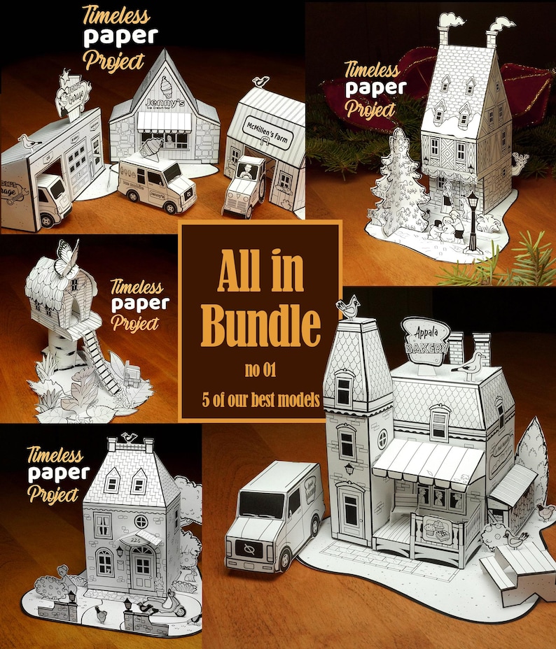 5 Printable Models Bundle, Paper House Template, 3d Papercraft for ...