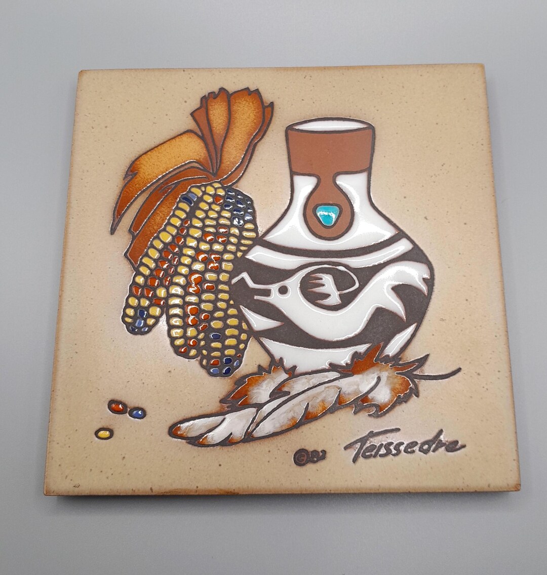 VTG 1982 Southwestern Cleo Teissedre Art Tile Trivet, Corn, Pottery ...