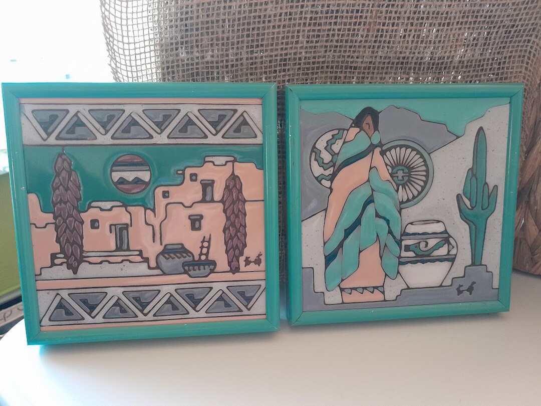 Gale Tu-oti Tile Set, Southwest Art Tile Set of 2 Trivet Tile, Signed ...