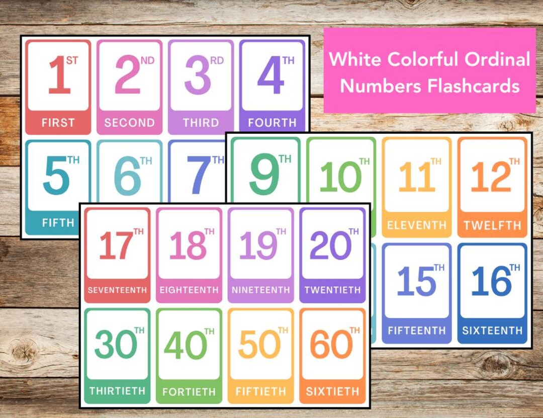 White Colorful Ordinal Numbers Flashcards - Etsy
