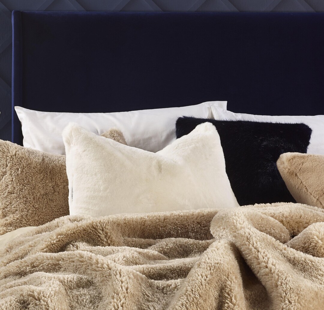 Cream Faux Fur Cushion - Soft Cream Bedroom Cushion - Luxury Fake Fur ...