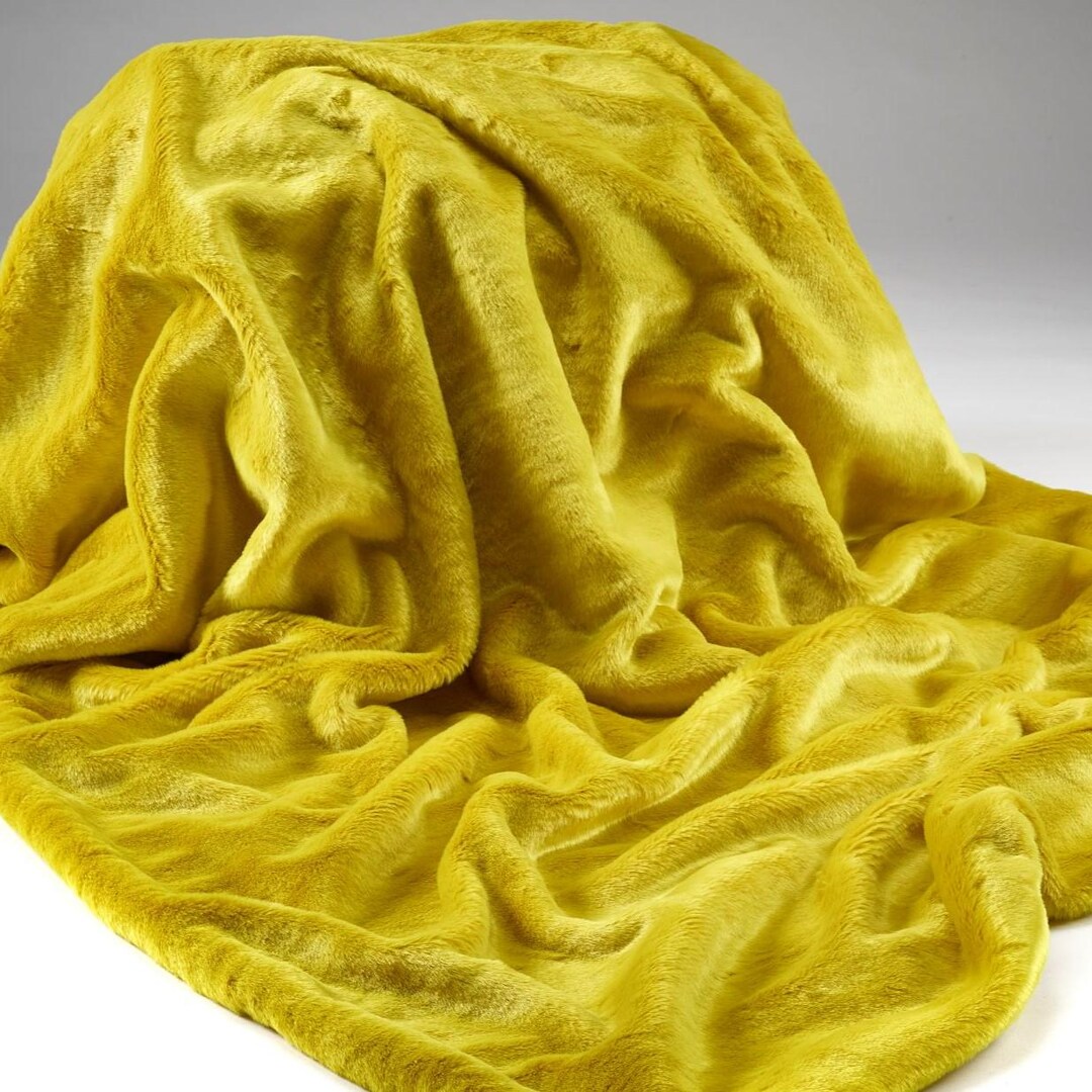 Green Faux Fur Throw - Sulphur Green Bed Throw - Luxury Fake Fur ...