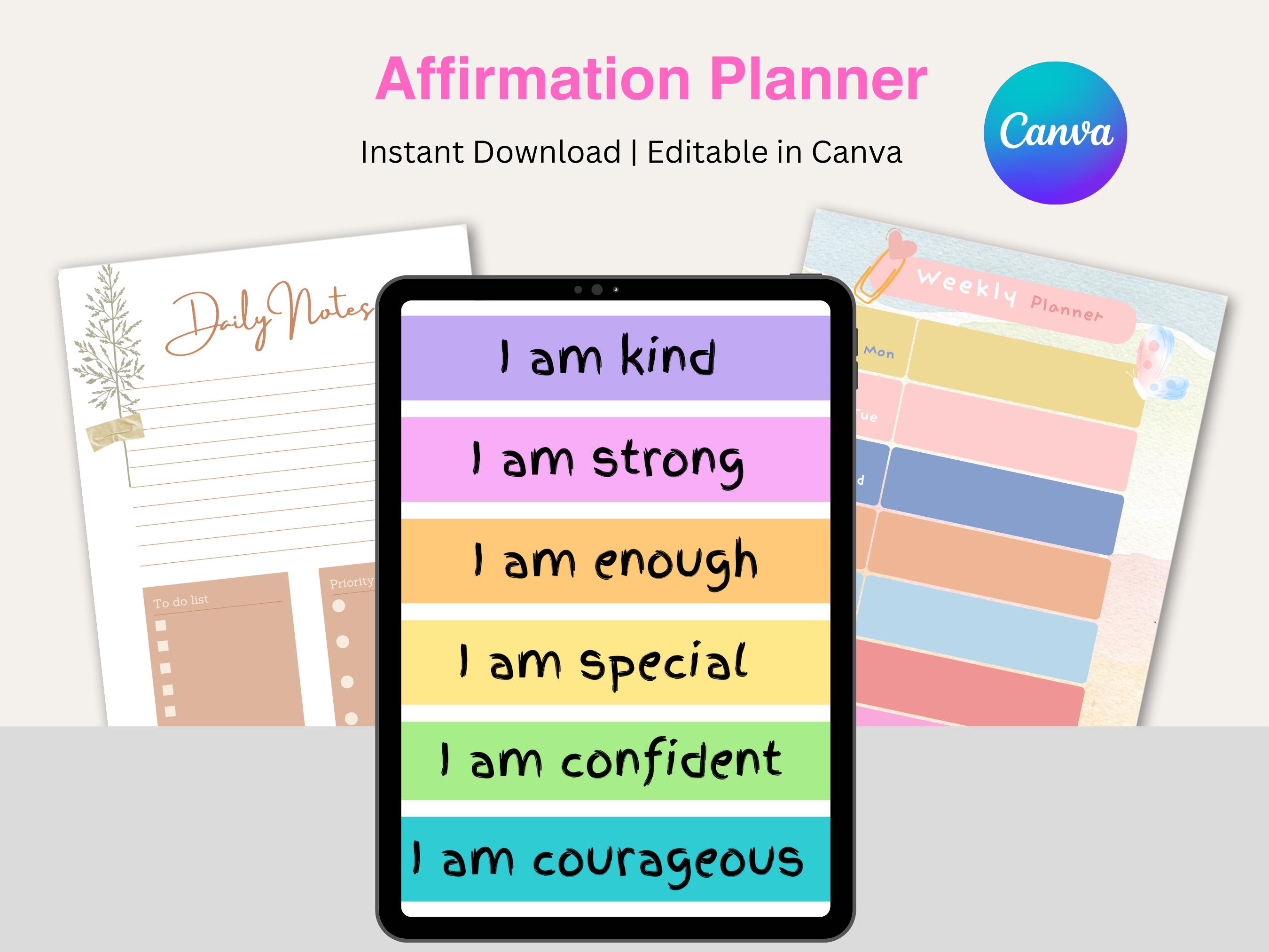 Canva Editable Affirmation Digital Planner Template - Etsy