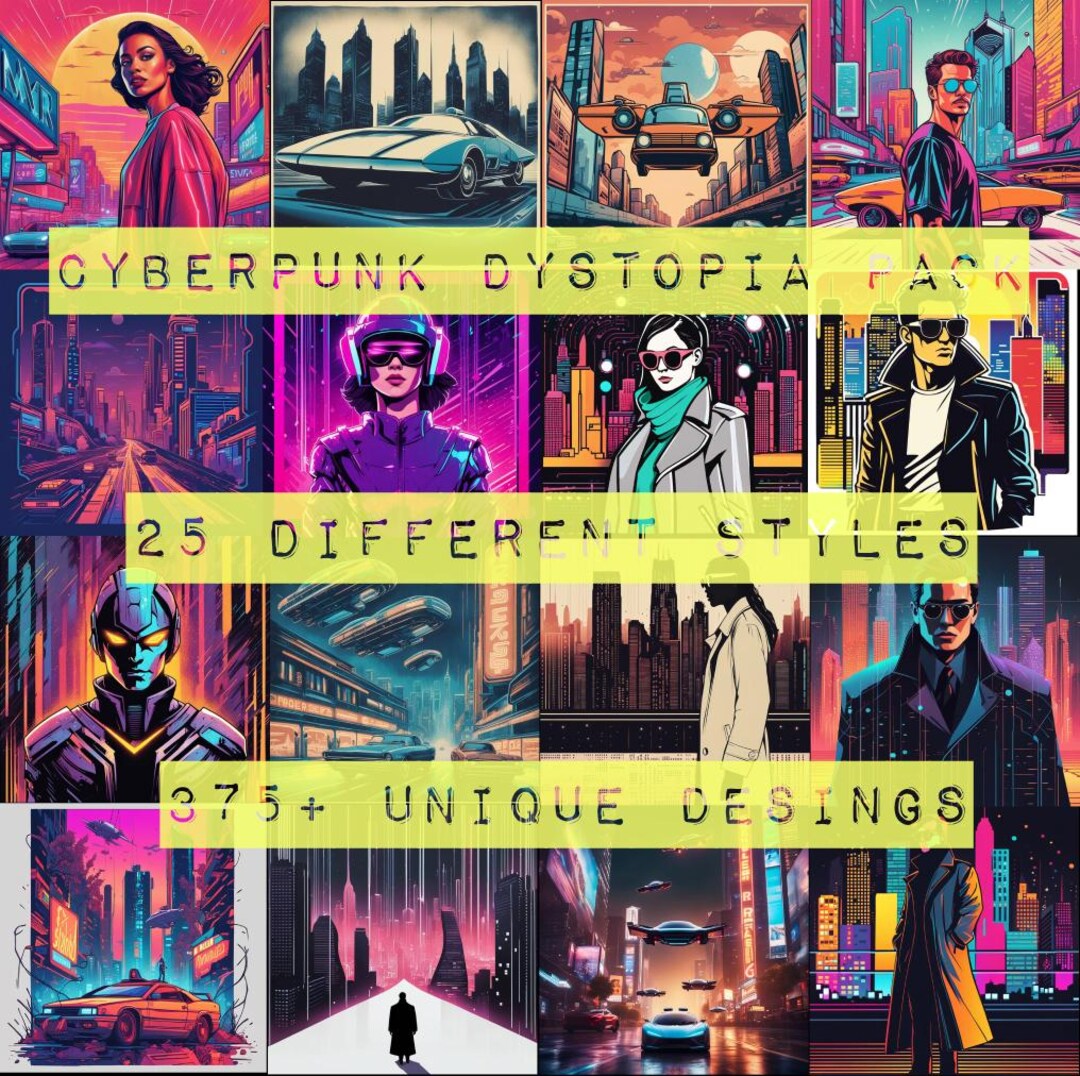 Cyberpunk Dystopia T-shirt Design Bundle PNG Files | Futuristic Custom ...