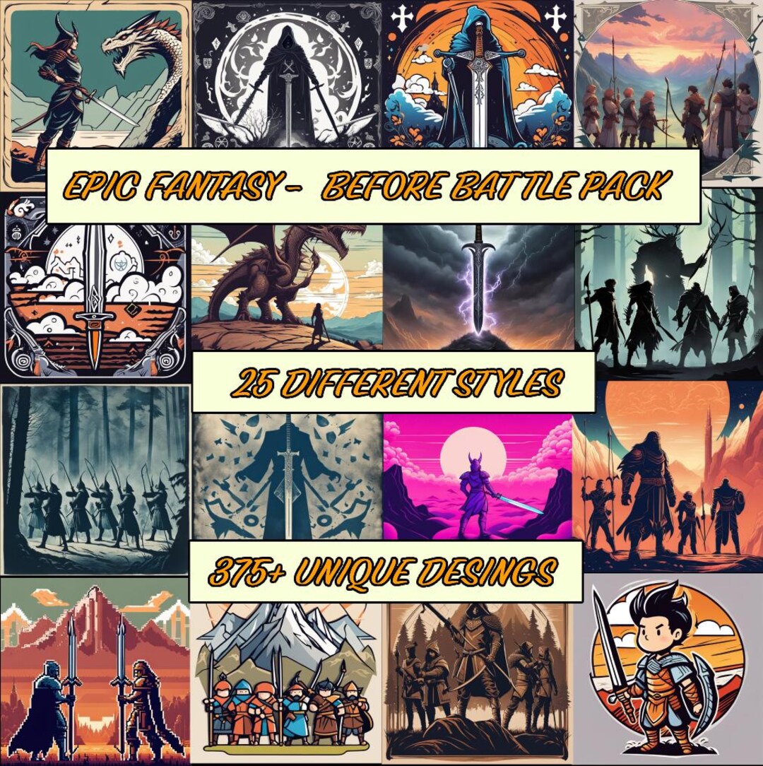 Epic Fantasy Before Battle concept Art & T-shirt Design Pack - Etsy