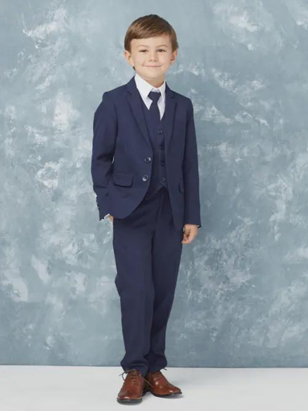 3 Piece Ink Blue Suit With Blue Straight Leg Pants and a Clip on Tie ...