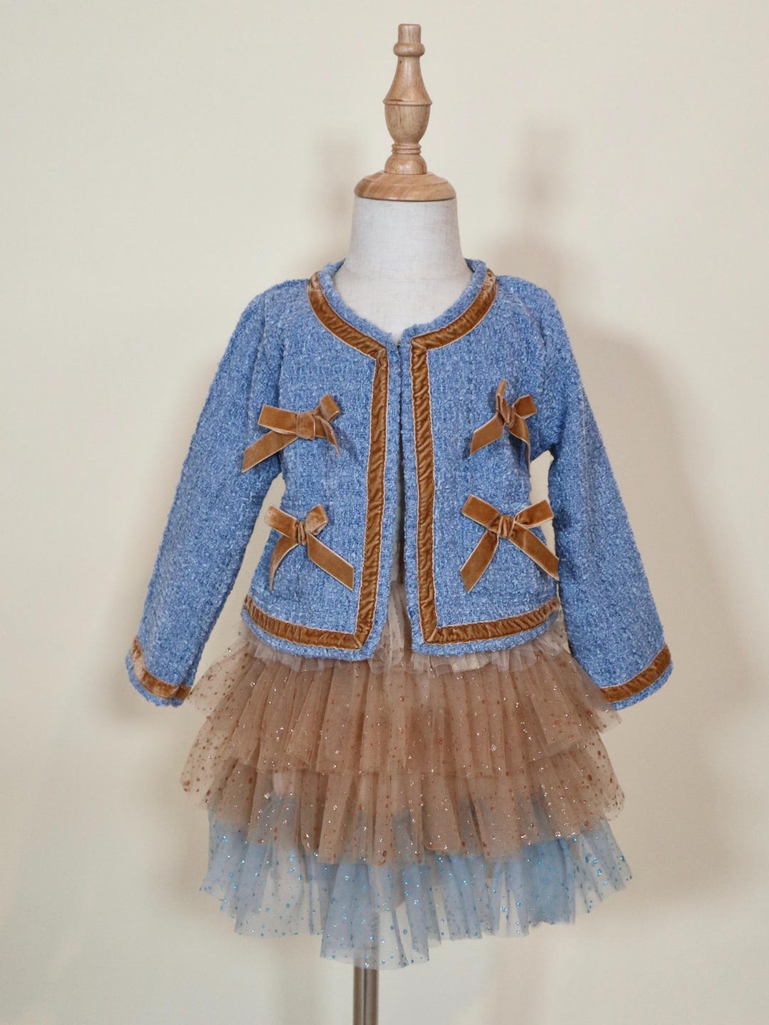 Girls Blue Tweed Jacket and Tule Skirt Girls Outfit Holiday Outfit Cute ...
