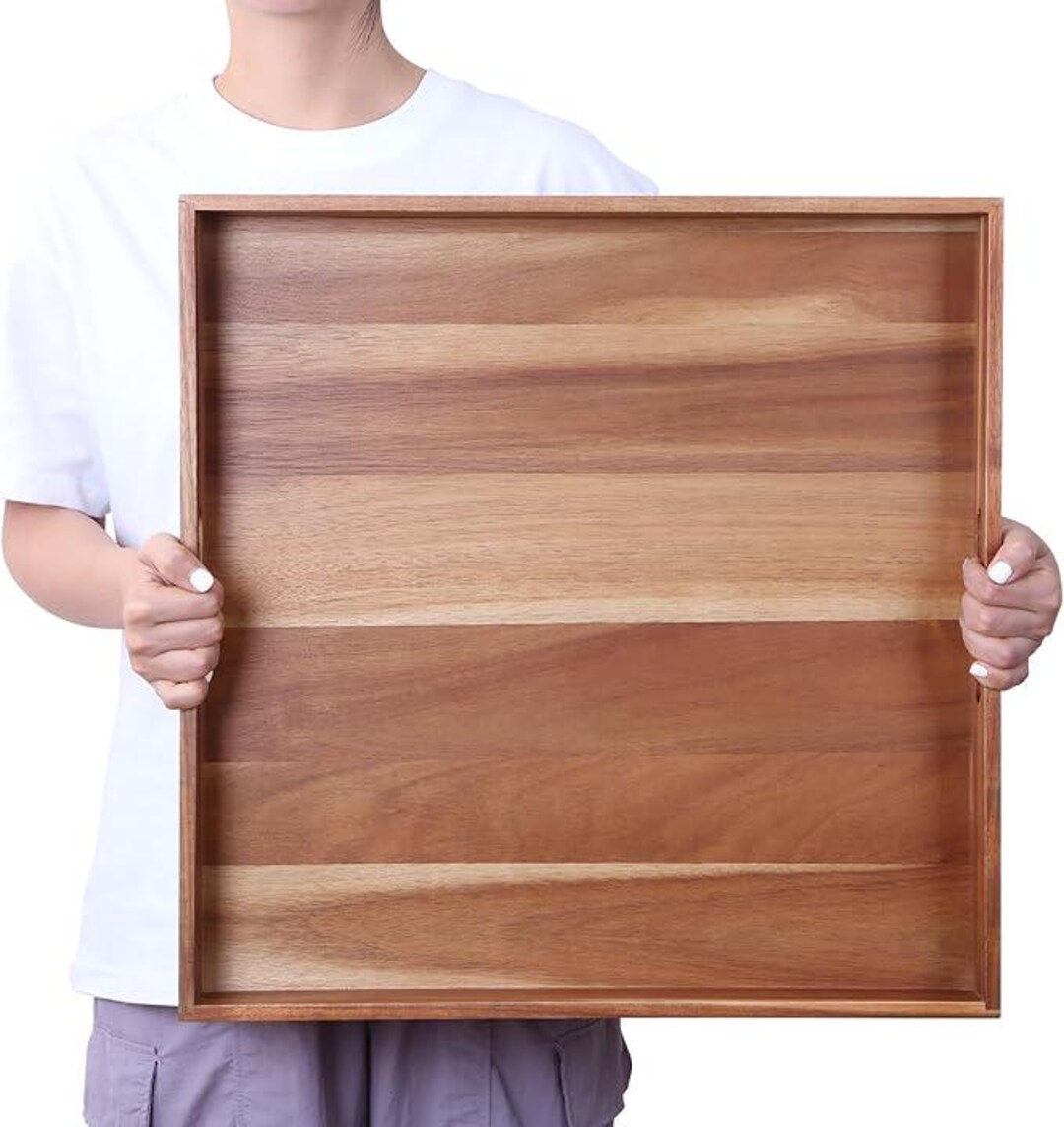 Walnut Wooden Serving Tray With Handles, Walnut Coffee Table Tray ...