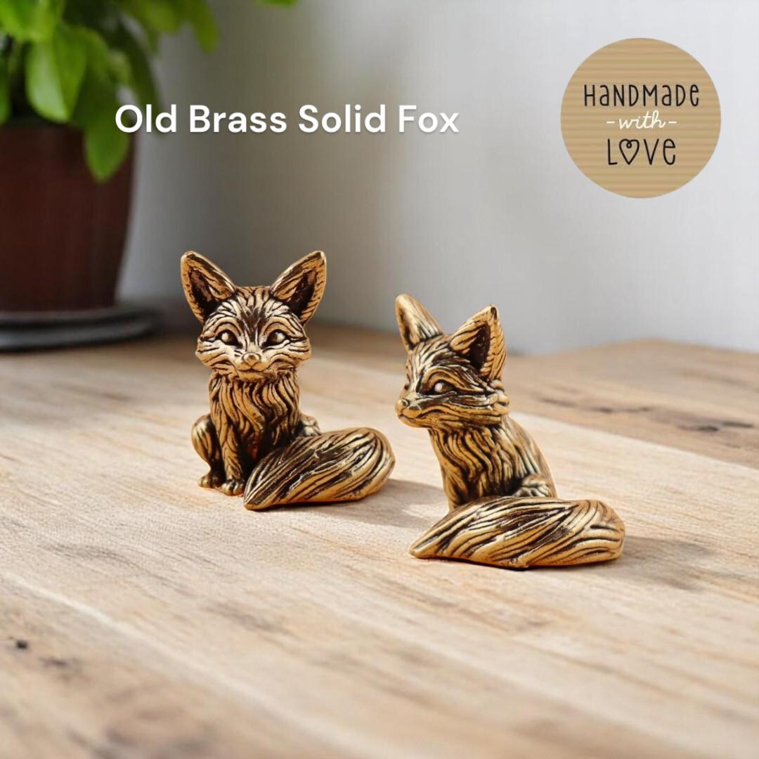 Vintage Brass Fox Figurine: Solid Metal Tea Pet Desk Ornament - Etsy