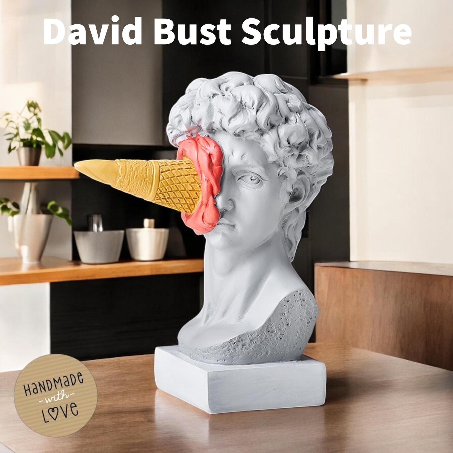 David Bust Sculpture With Ice Cream: Quirky Modern Art Decor - Etsy