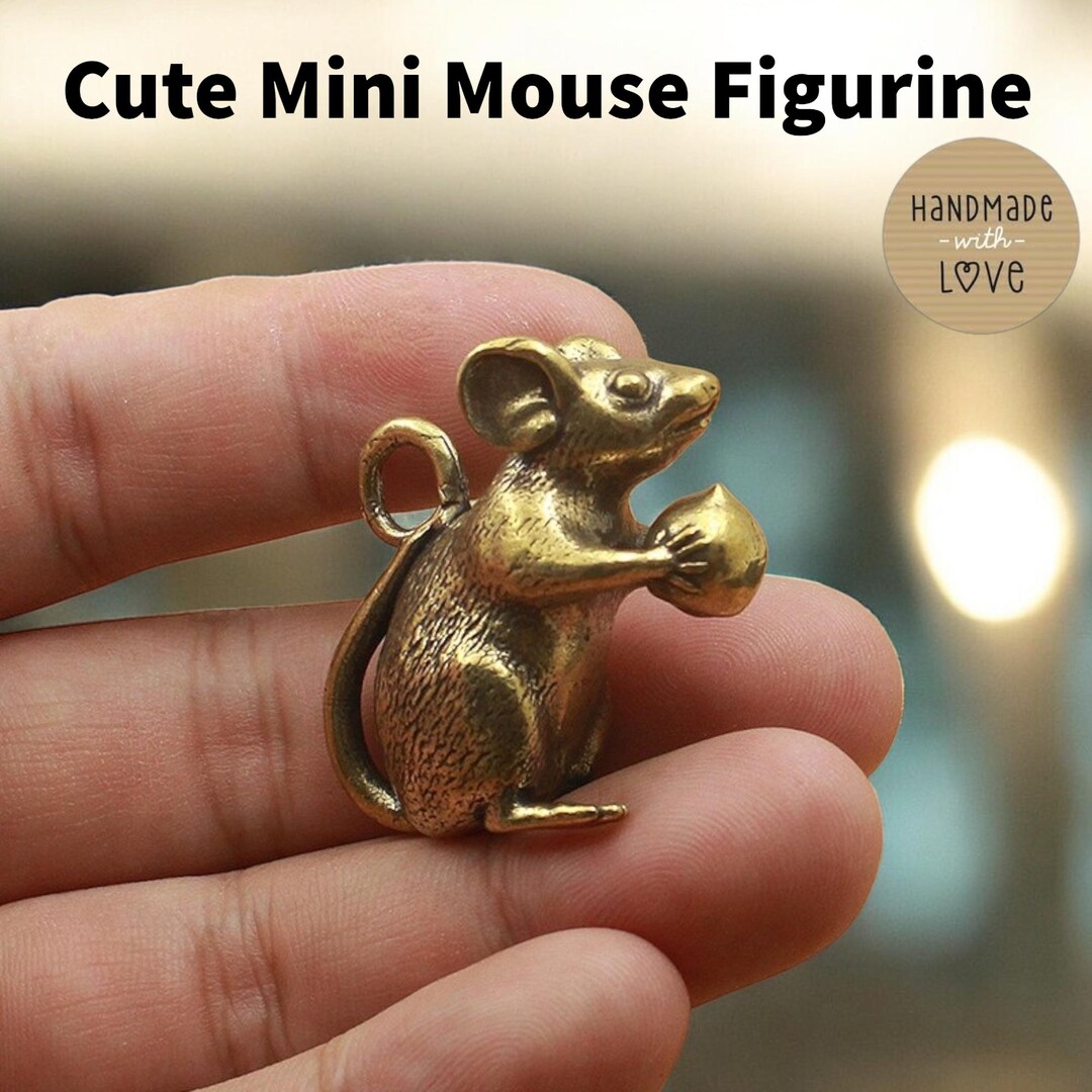 Brass Fun Mouse Offering Peach Pendant | Cute Mini Mouse Figurine ...
