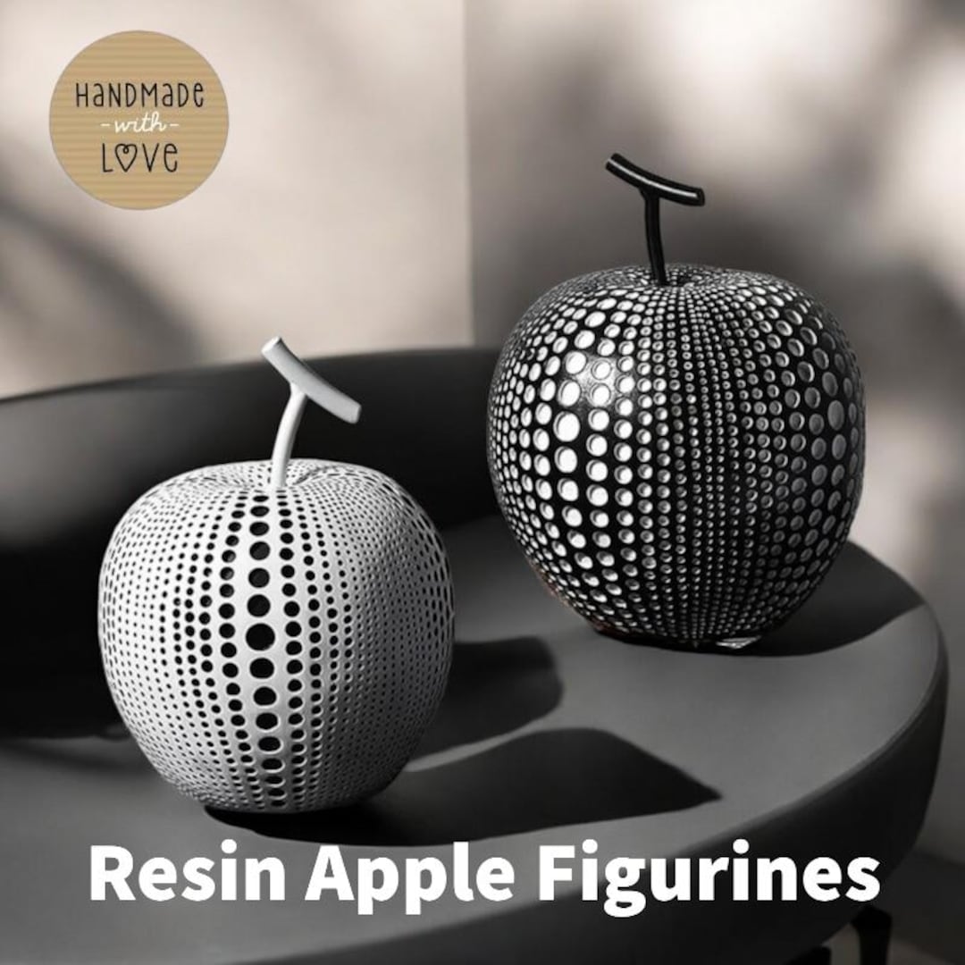 Abstract Resin Apple Sculpture: Black and White Dotted Figurine - Etsy