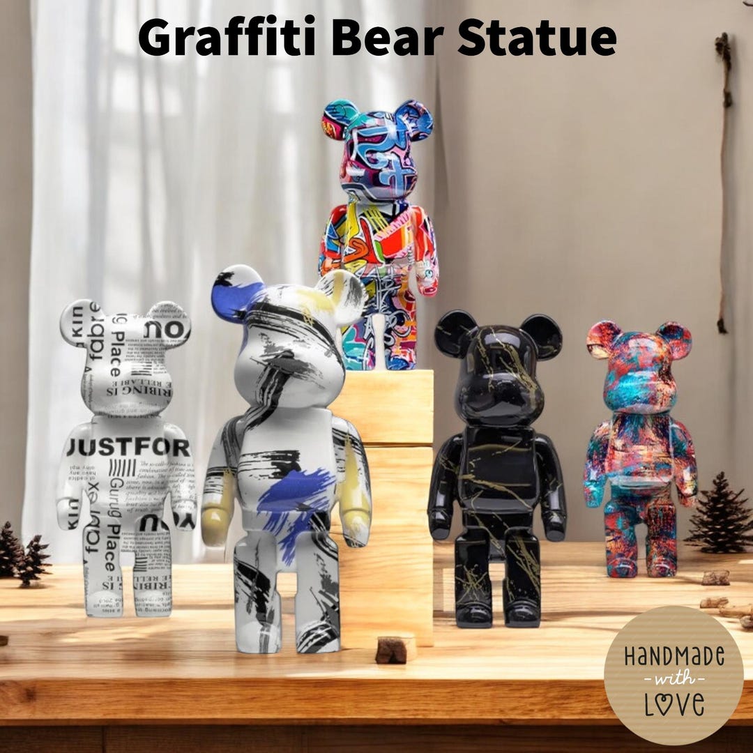 Bearbrick Graffiti Statue Decorative Bear Modern Ornament for Desk ...