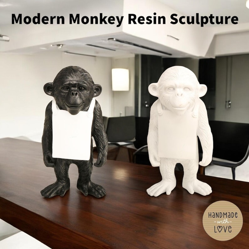 Modern Monkey Resin Sculpture | Black & White Art Figurine | Creative Animal Decor | Unique Home ...