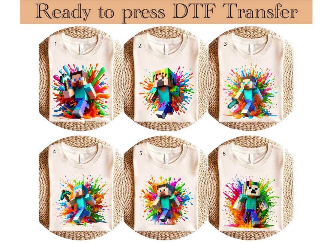 Minecraft Character DTF Transfer, Minecraft Birthday, Gaming Shirt ...