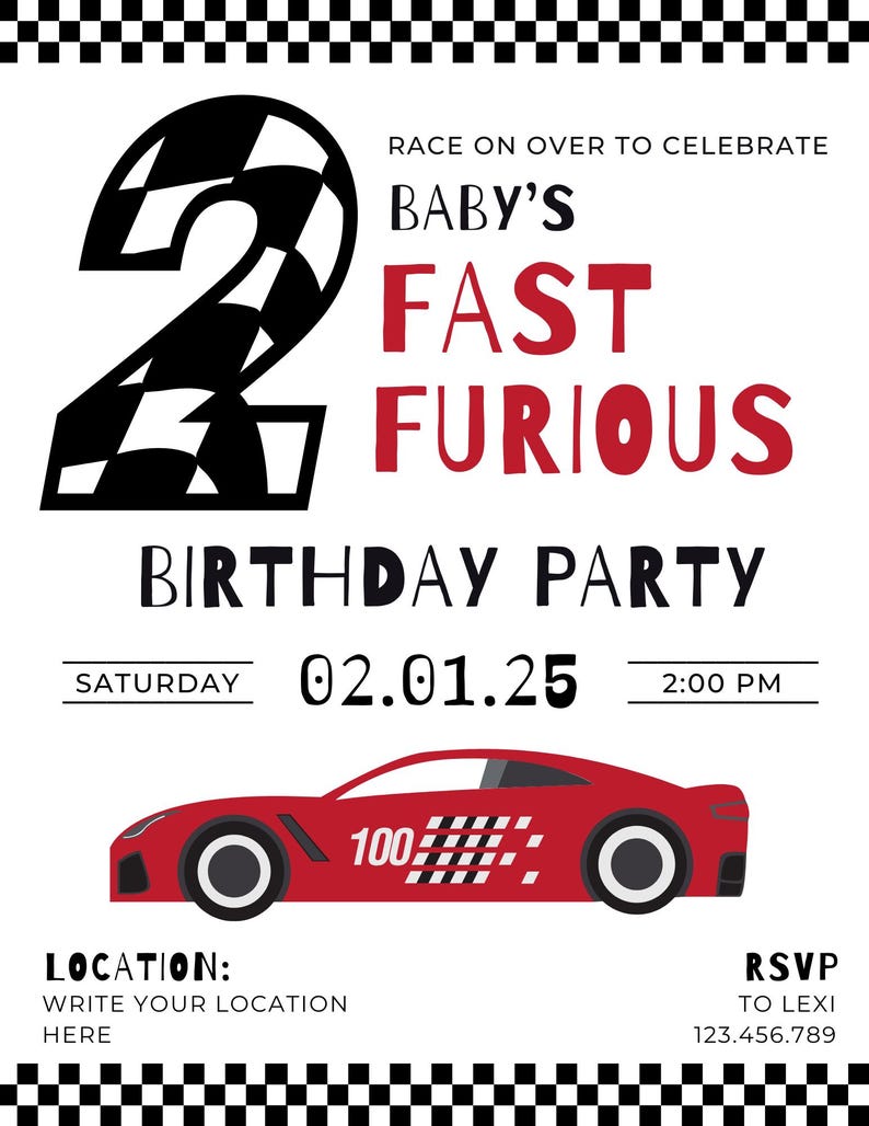 Two Fast Two Furious Birthday Invitation Digital - CUSTOMIZABLE - Etsy
