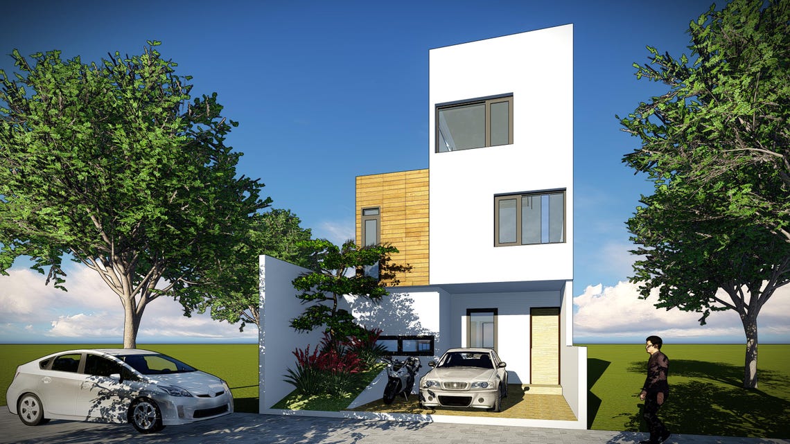 Urban Small House Plan, 7x17 Meter, Modern Home Design - Etsy